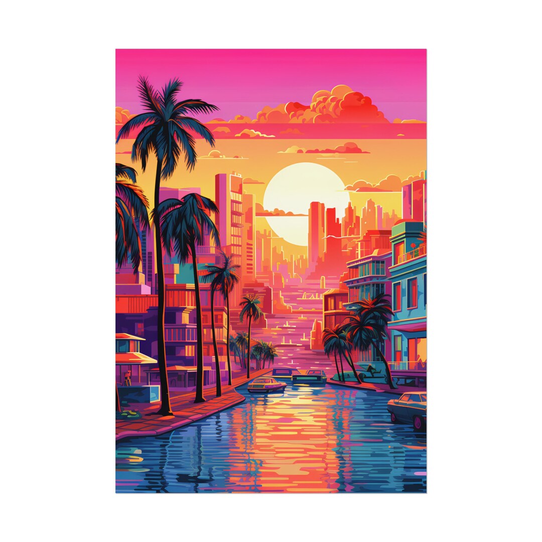 Miami Sunset Glow: Pixel Art Paradise Capture the Vibrant Energy of ...
