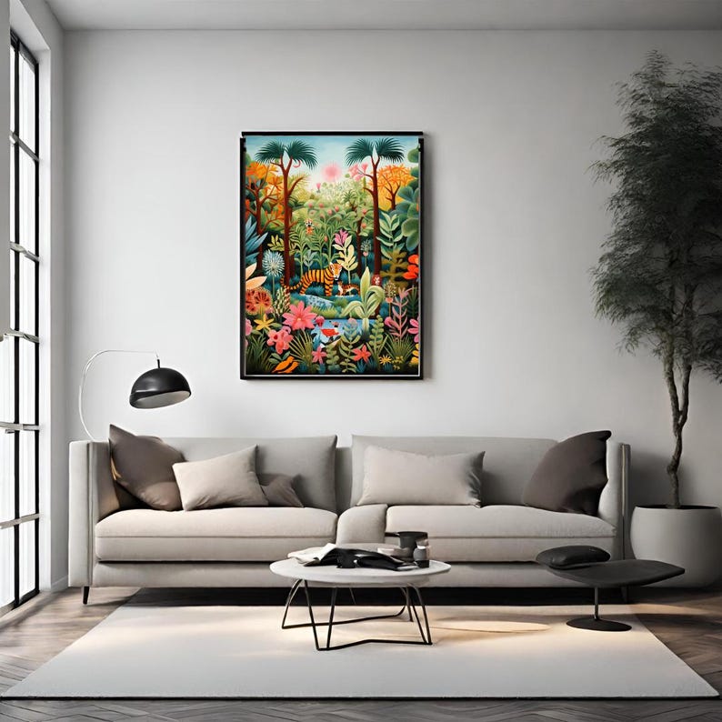 Rousseau's Jungle Oasis: Vibrant Day Scene With Whimsical Lioness and ...
