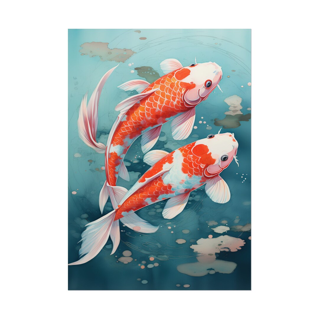 Twin Koi Harmony A Digital Masterpiece Inspired by Ohara Koson ...