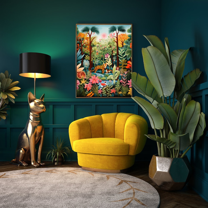 Rousseau's Jungle Oasis: Vibrant Day Scene With Whimsical Lioness and ...