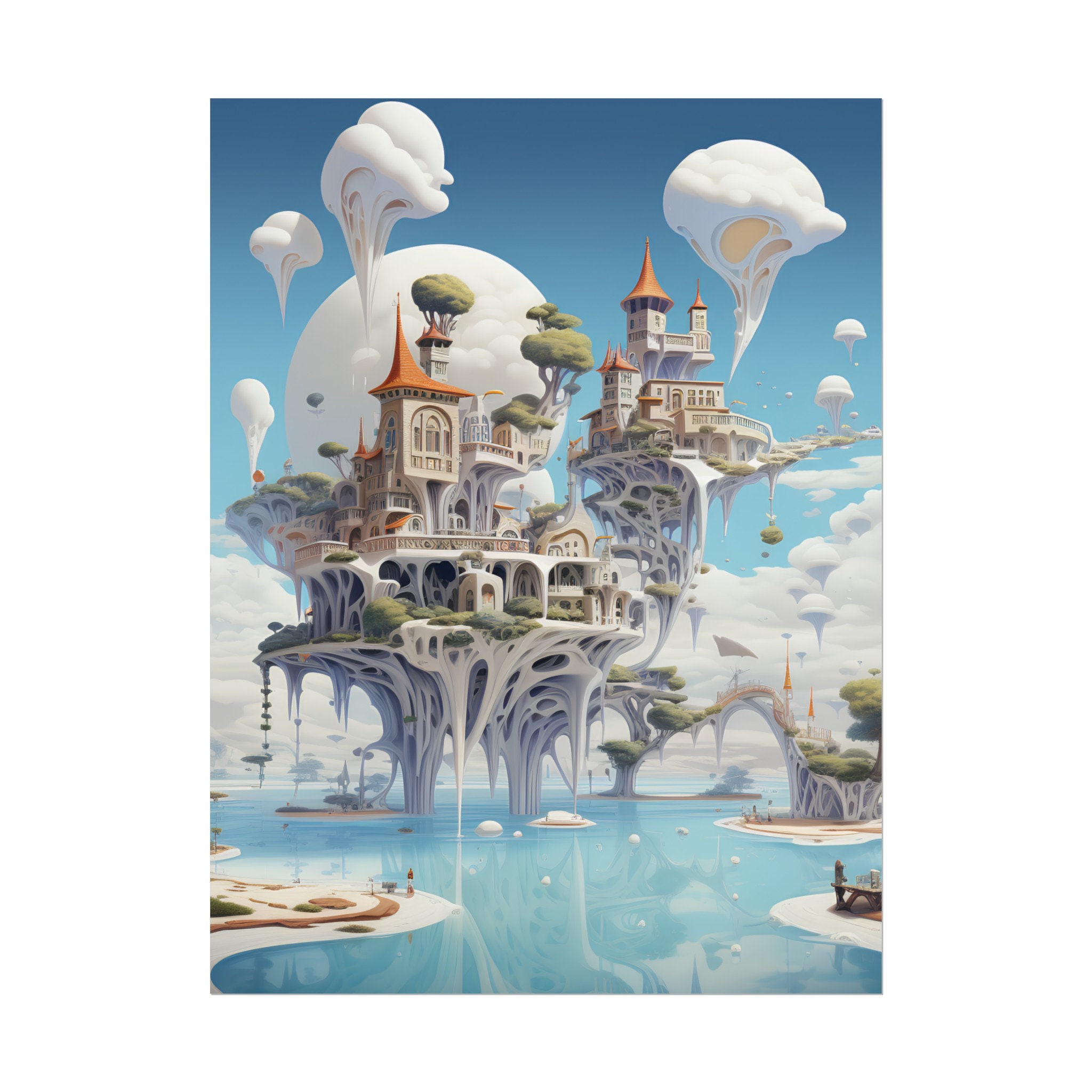 Surreal Village Reverie: A Salvador Dali Inspired Art Print Featuring ...