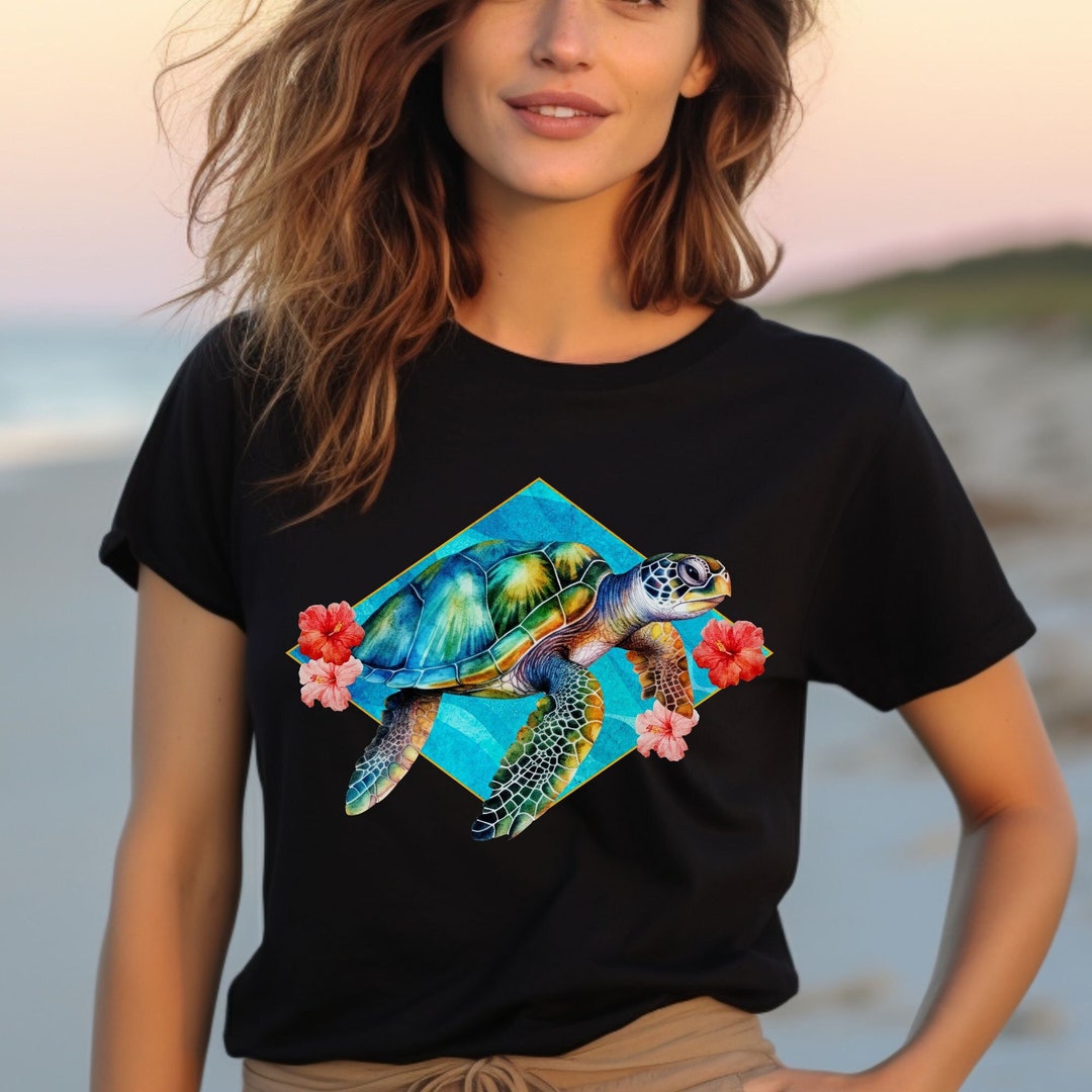 Hibiscus Sea Turtle Shirt, Beach Turtle Shirt, Beach Shirts, Tropical ...