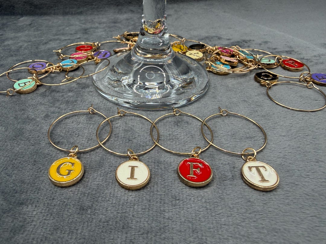 Initial Wine Glass Charms: 26 Alphabet Letters With Gold Plated Ring ...