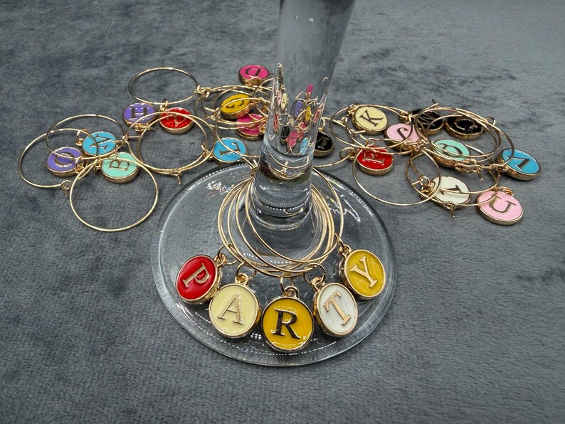 Initial Wine Glass Charms: 26 Alphabet Letters With Gold Plated Ring ...