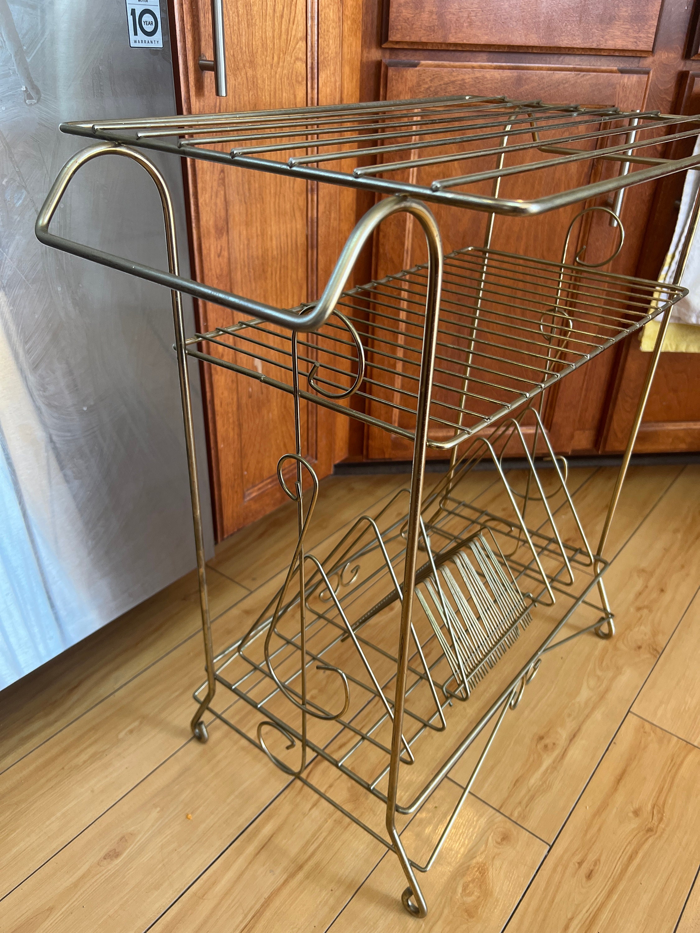 Vintage Brass MCM Record Player Stand and Storage, With Music Note ...