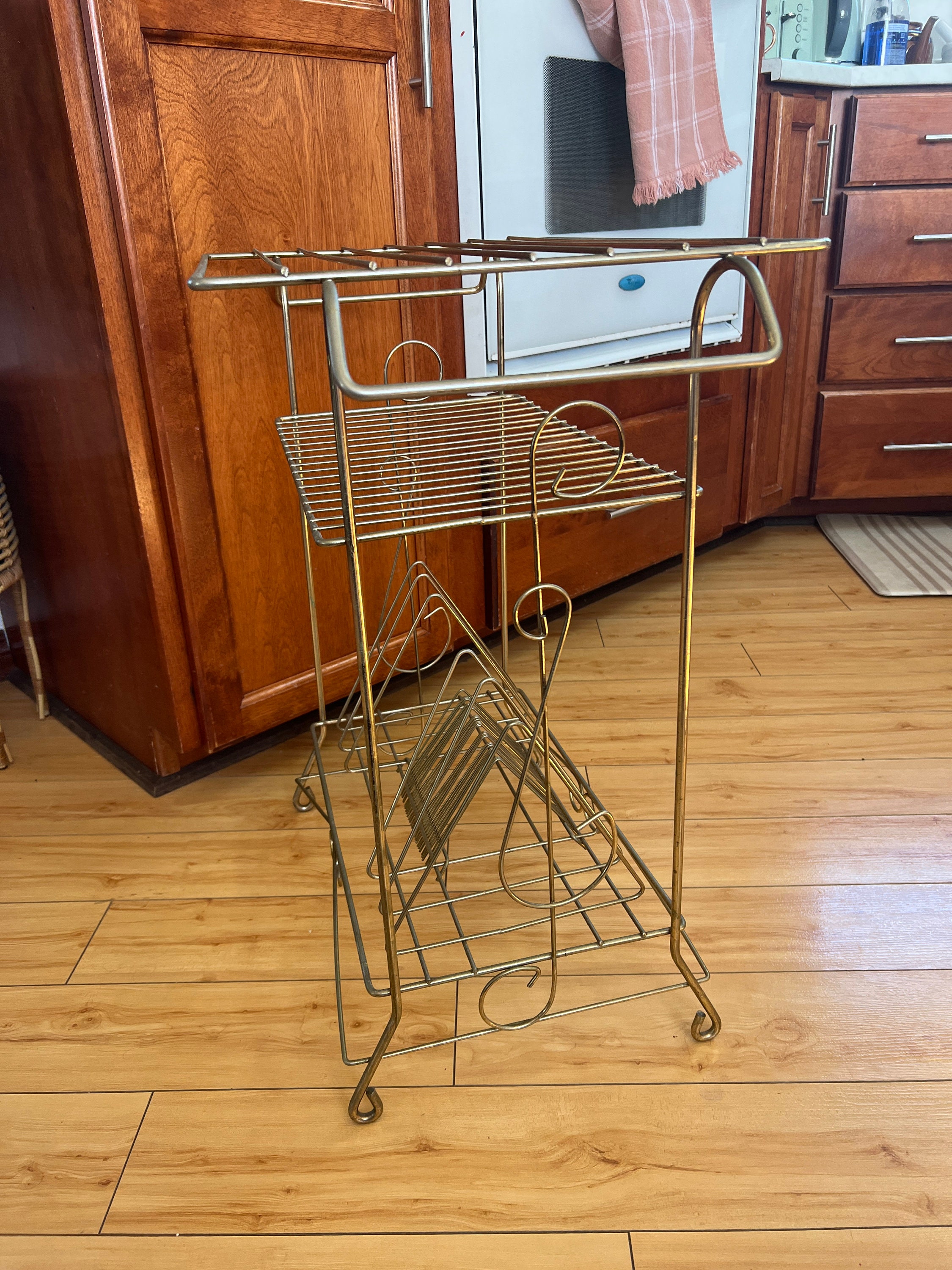 Vintage Brass MCM Record Player Stand and Storage, With Music Note ...