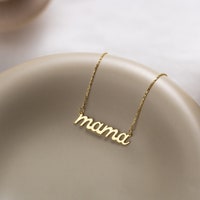 14K 18K Solid Gold Mama Letter Necklace, Grandma Gift Mama Gold ...