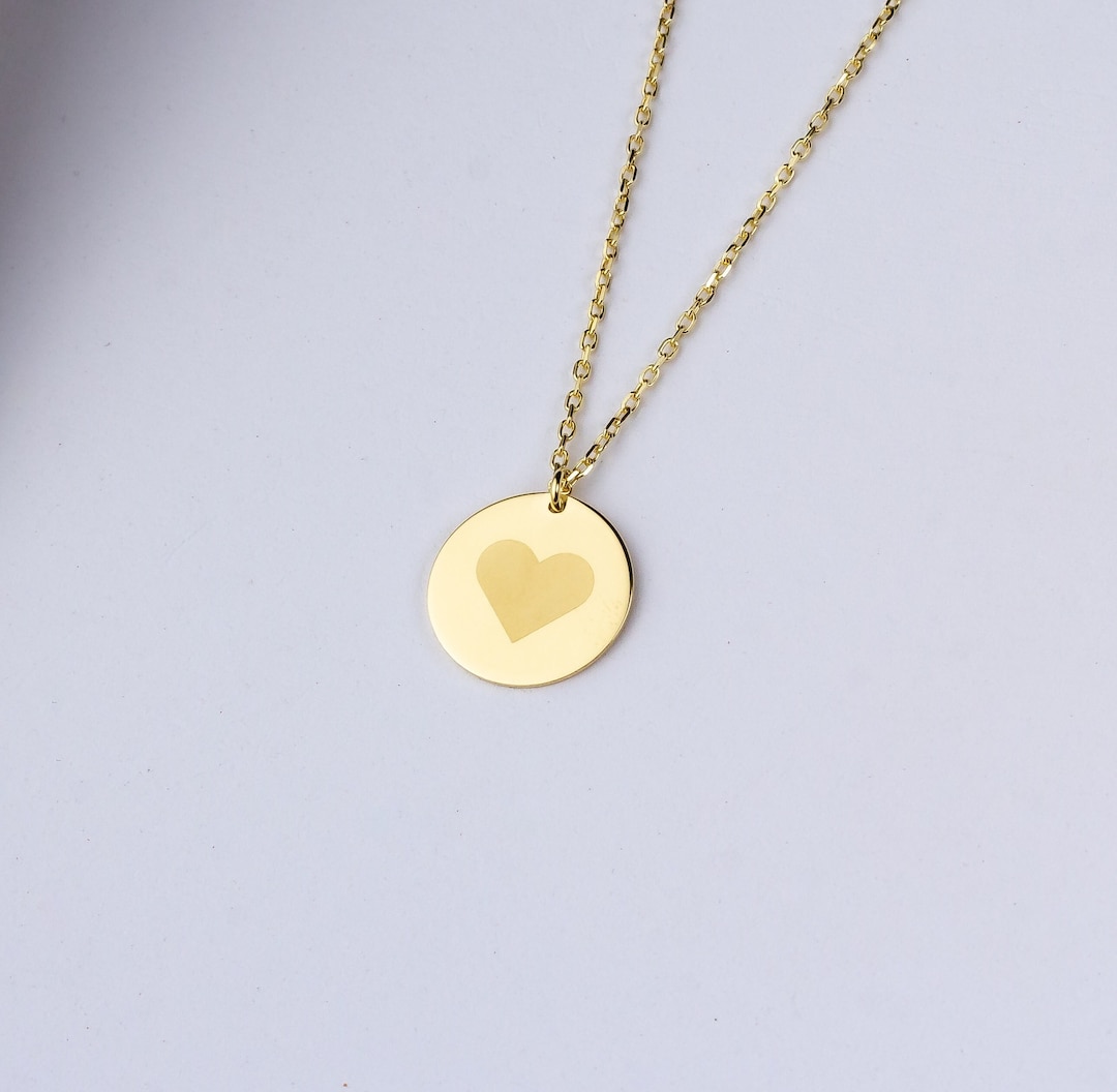 14K Gold Disc Necklace, Personalized Symbol Necklace, Sterling Silver Custom Coin Pendant, Solid ...