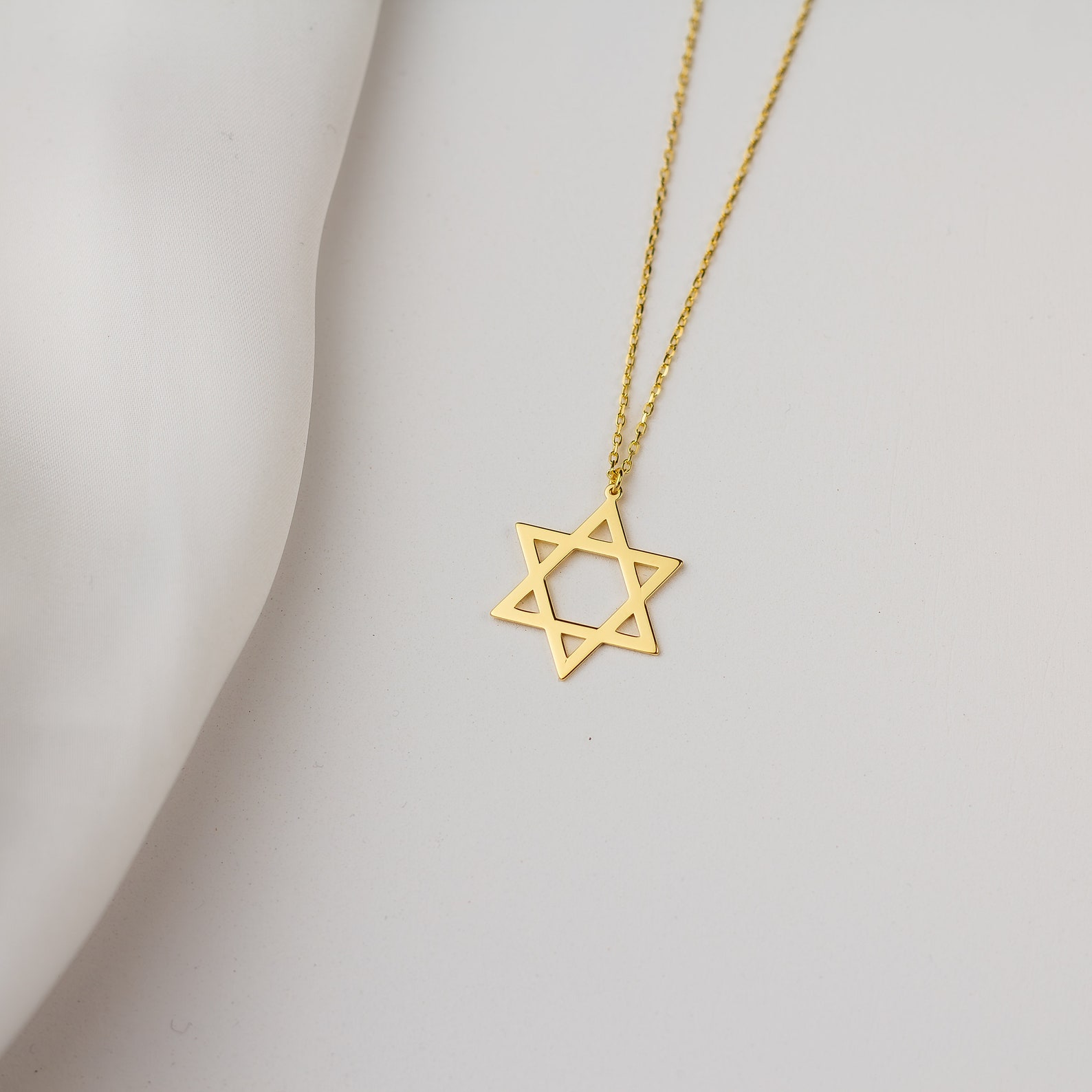 14K Gold Star of David Necklace, Jewish Star Religious Charm Pendant ...