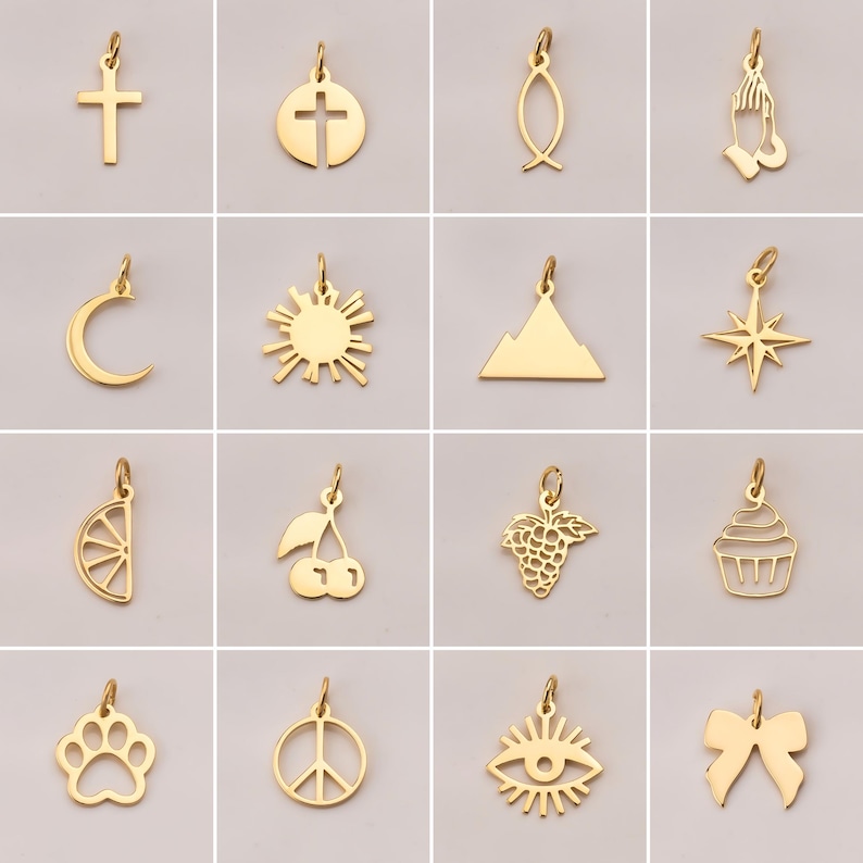 156 Custom Gold Charm, 14K Gold Dainty Add on Charms, Minimalist Gold ...