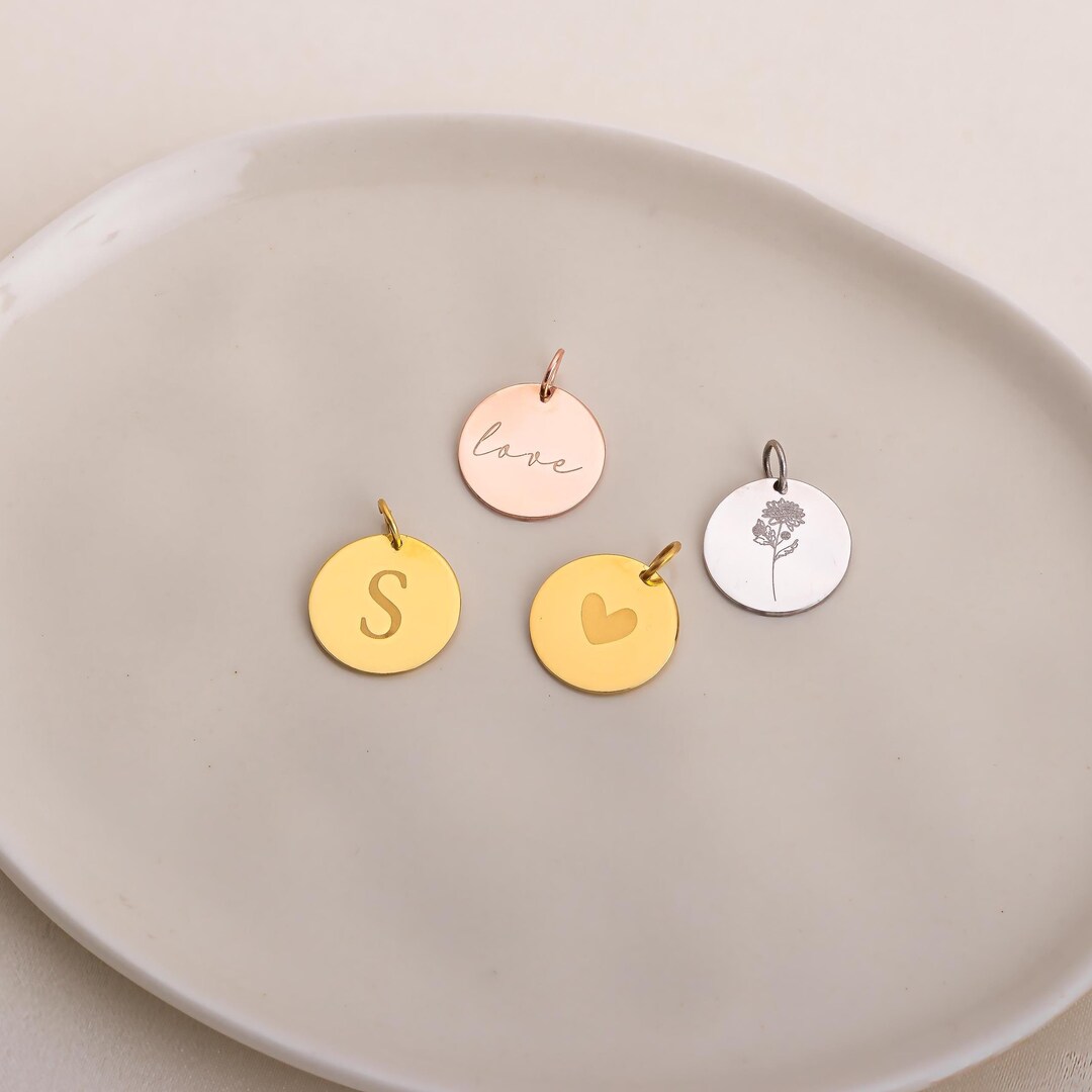 14K Solid Gold Custom Add on 12mm Disc – Personalized Initial Disc ...