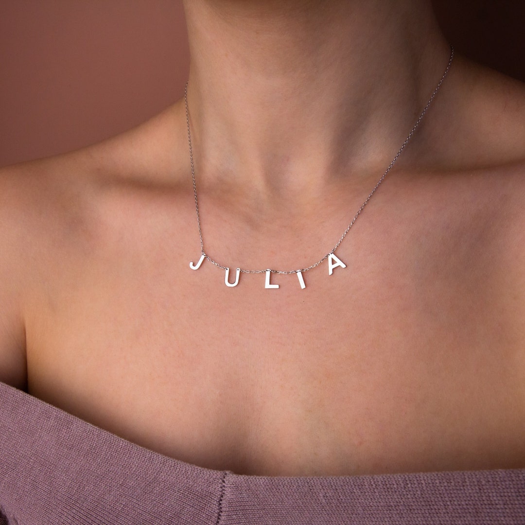 14K Solid Gold Handmade Letter Necklace, Dainty Name Necklace ...