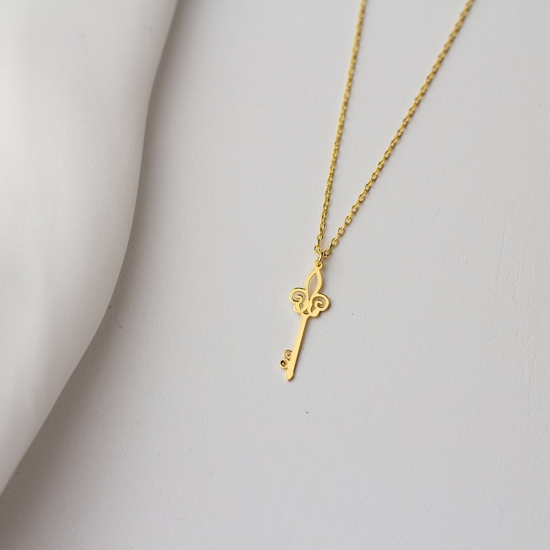 14k Gold Key Necklace Necklace, Dainty Bohemian Key Pendant, Sterling ...