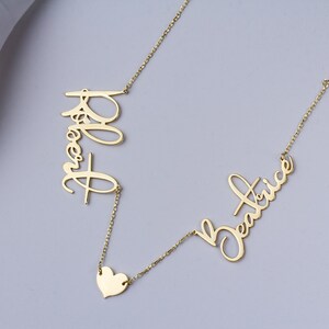 14K Gold Two Name Necklace With Heart, Personalized Couple Necklace ...