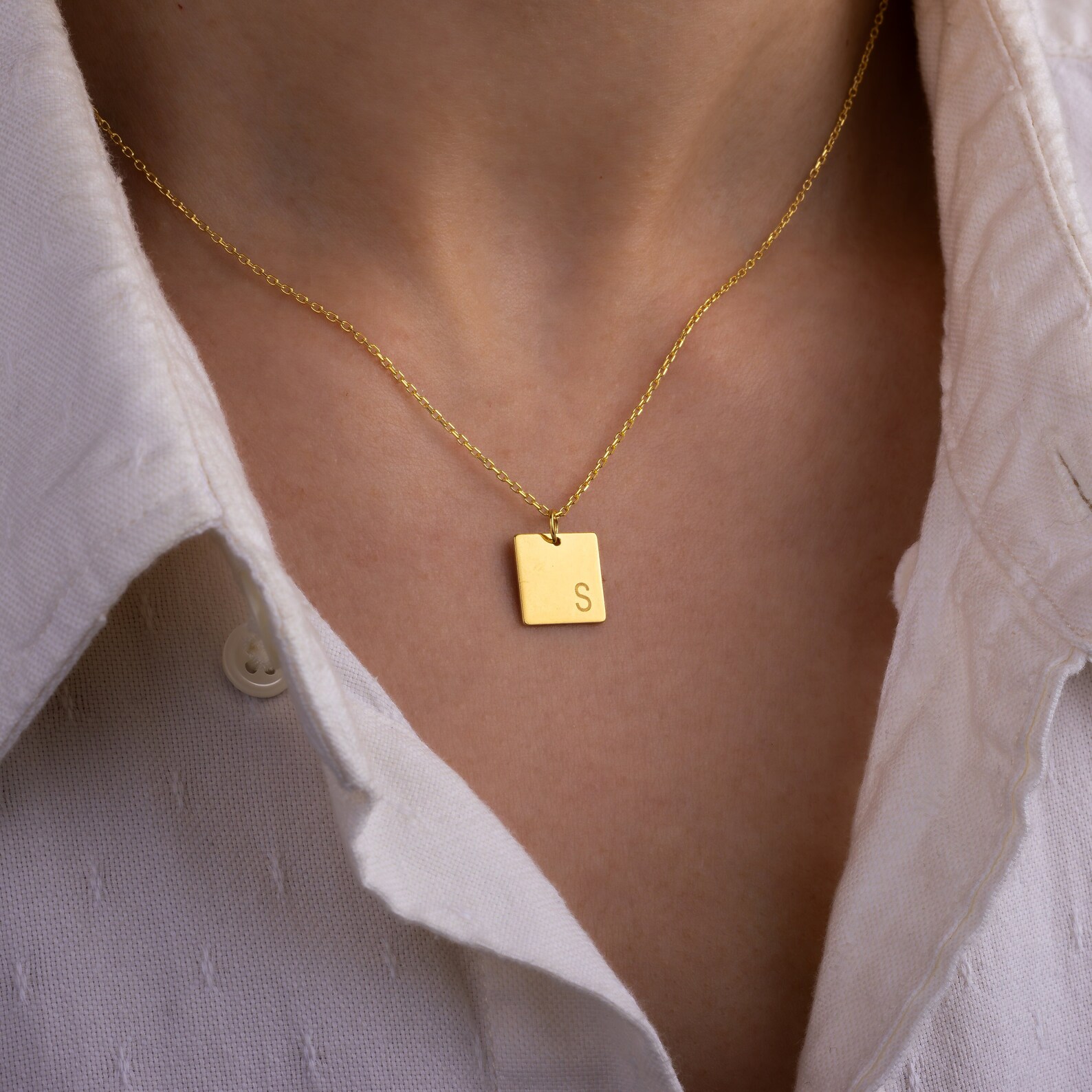 14k Gold Personalized Initial Necklace, Gold Initial Necklace, White ...