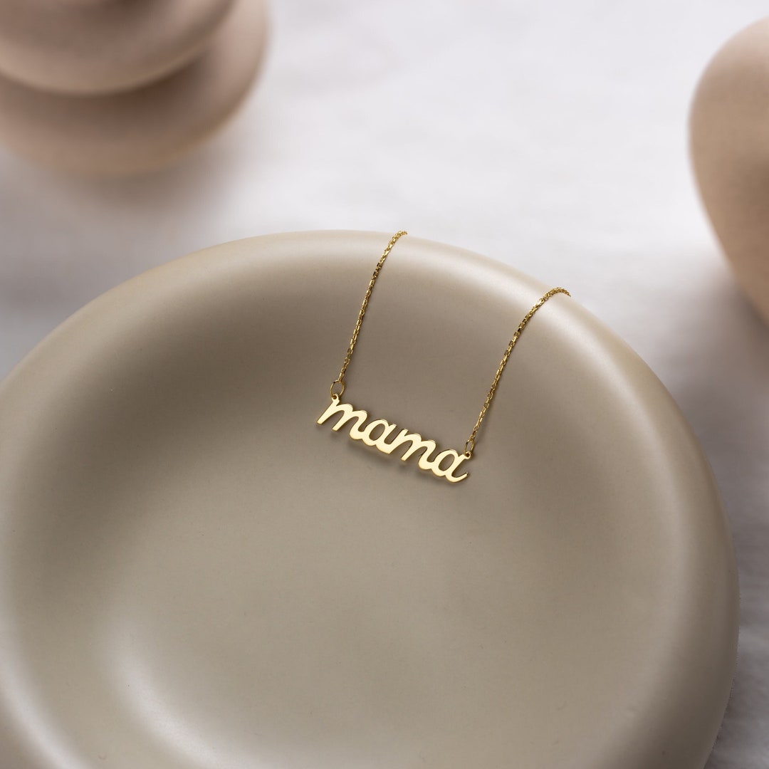 14k Gold Dainty Mama Name Necklace, Custom Mom Name Necklace, New Mom ...
