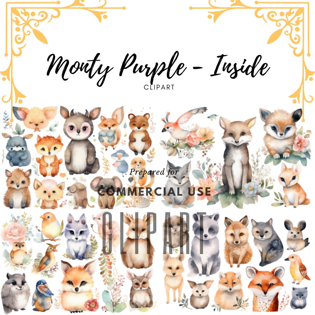 Watercolor Cute Animals Clipart Whimsical Graphics for Invitations ...