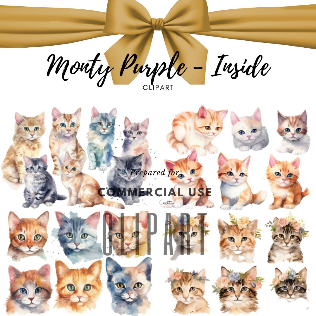 13 Watercolor Cat Clipart Set: Cute Graphics for Crafts, Invitations ...