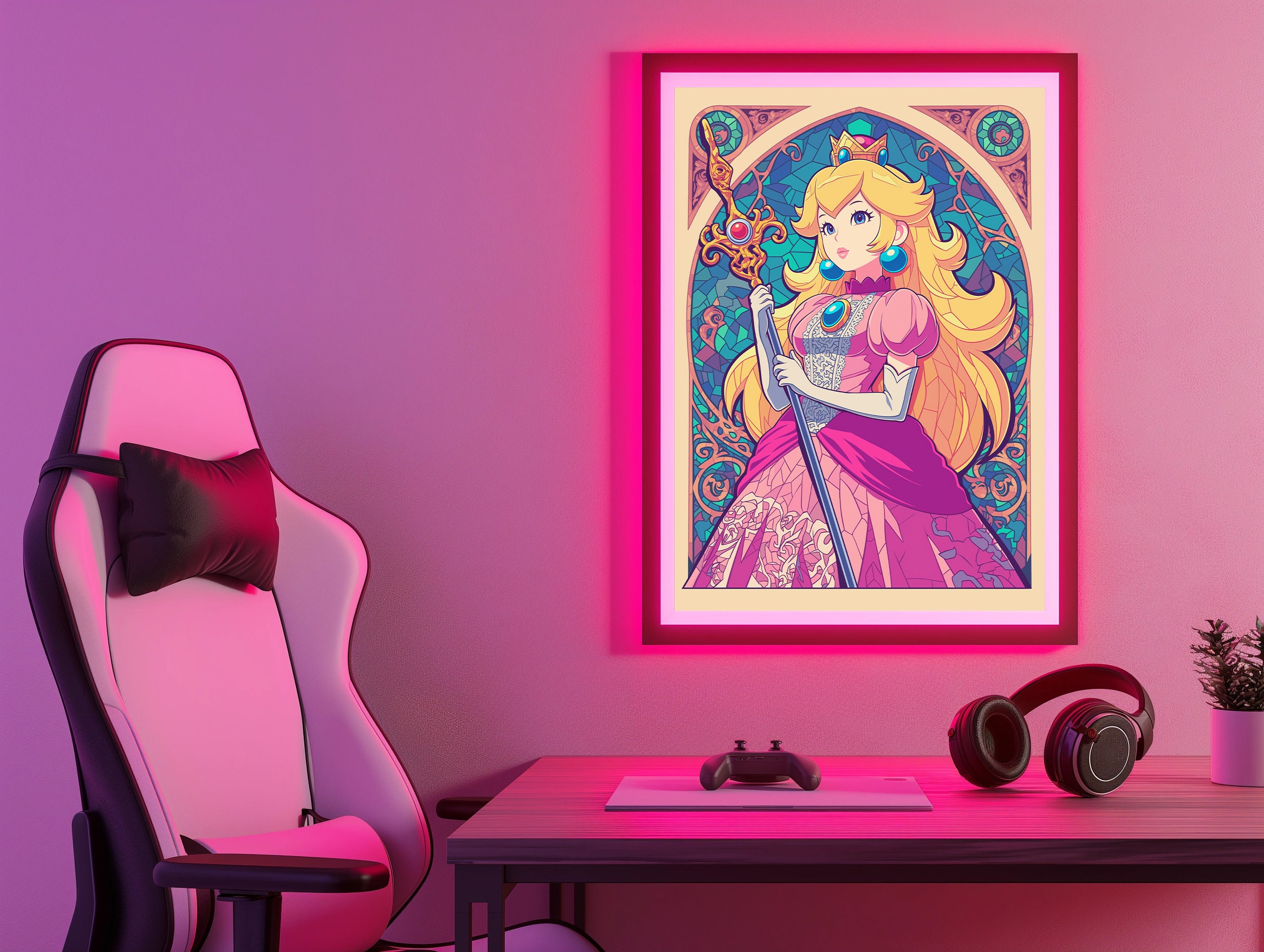 Princess Peach, Princess, Mario, Stained Glass Window Portrait ...
