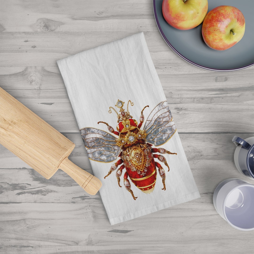 Red Bumble Bee Flour Sack Tea Towel - Realistic Jewel-embellished Print ...
