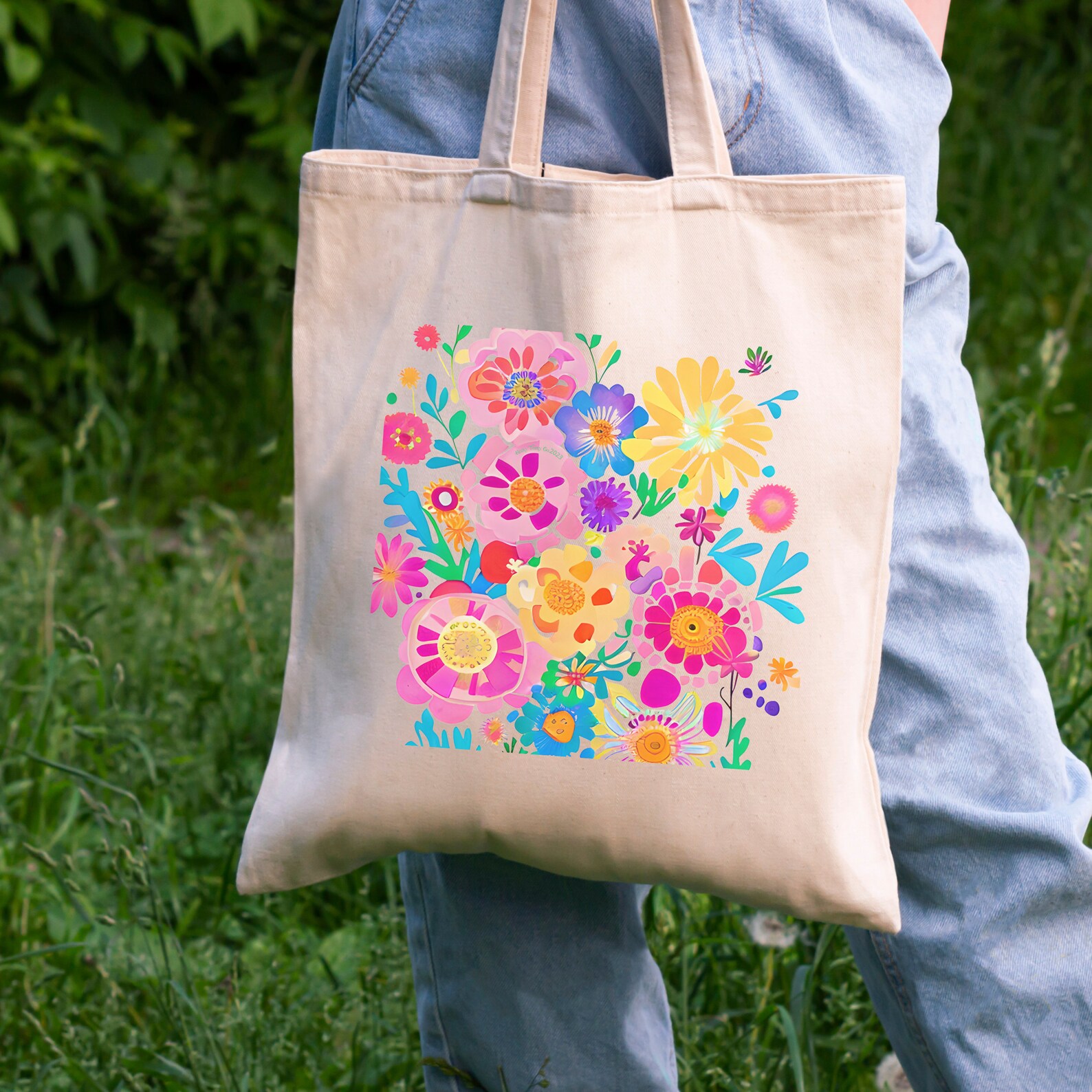 Wildflower Floral Cotton Canvas Tote Bag - Hoity Toity Co. Design - Etsy