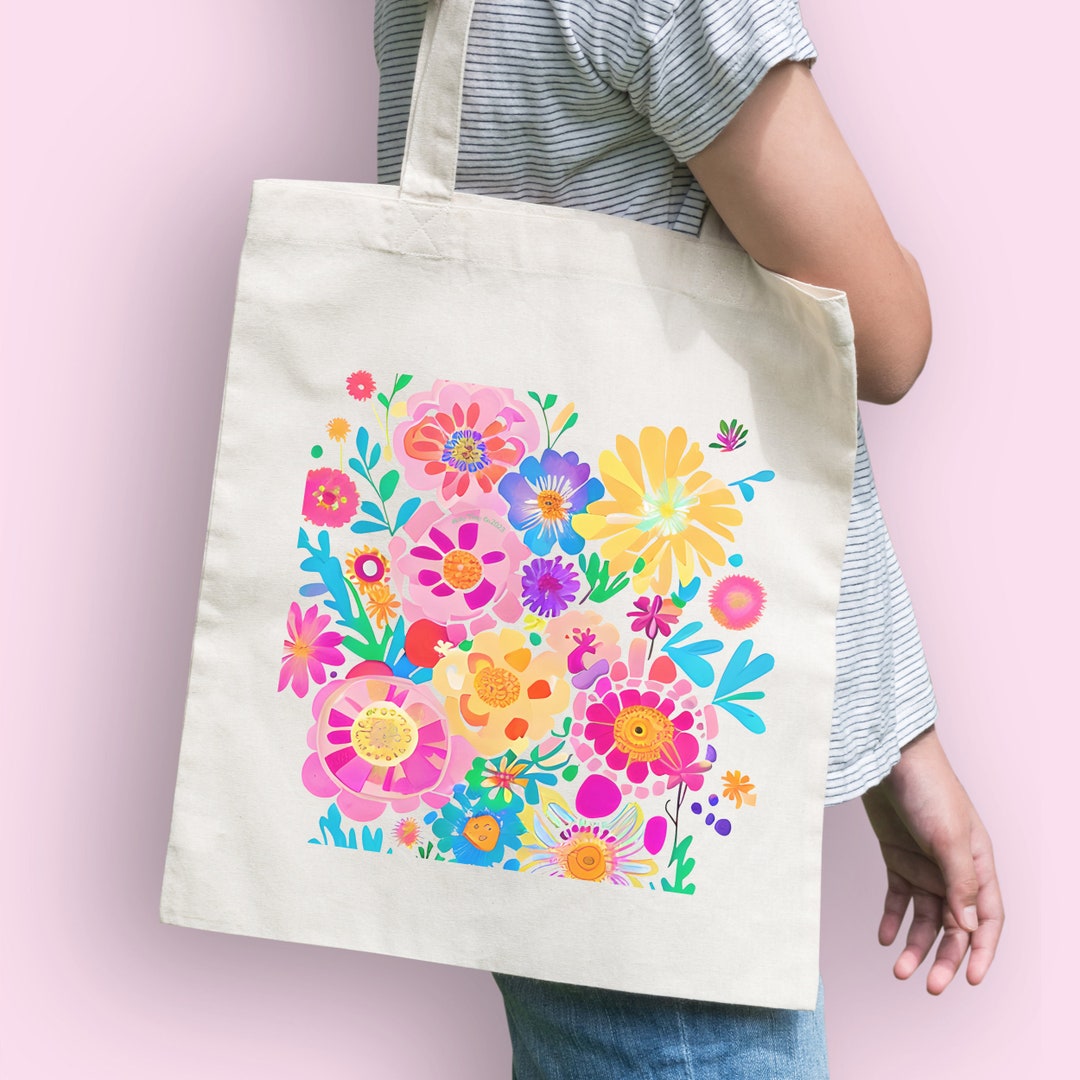 Wildflower Floral Cotton Canvas Tote Bag - Hoity Toity Co. Design - Etsy