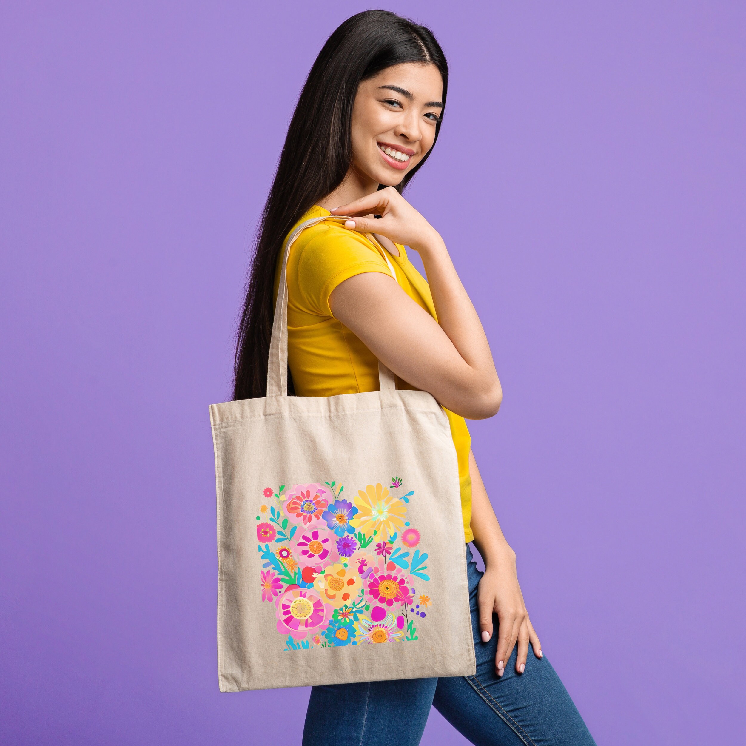 Wildflower Floral Cotton Canvas Tote Bag - Hoity Toity Co. Design - Etsy