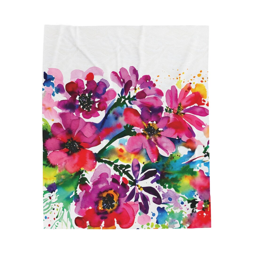 Vibrant Floral #4 Velveteen Blanket - Luxurious Soft Throw, Colorful ...