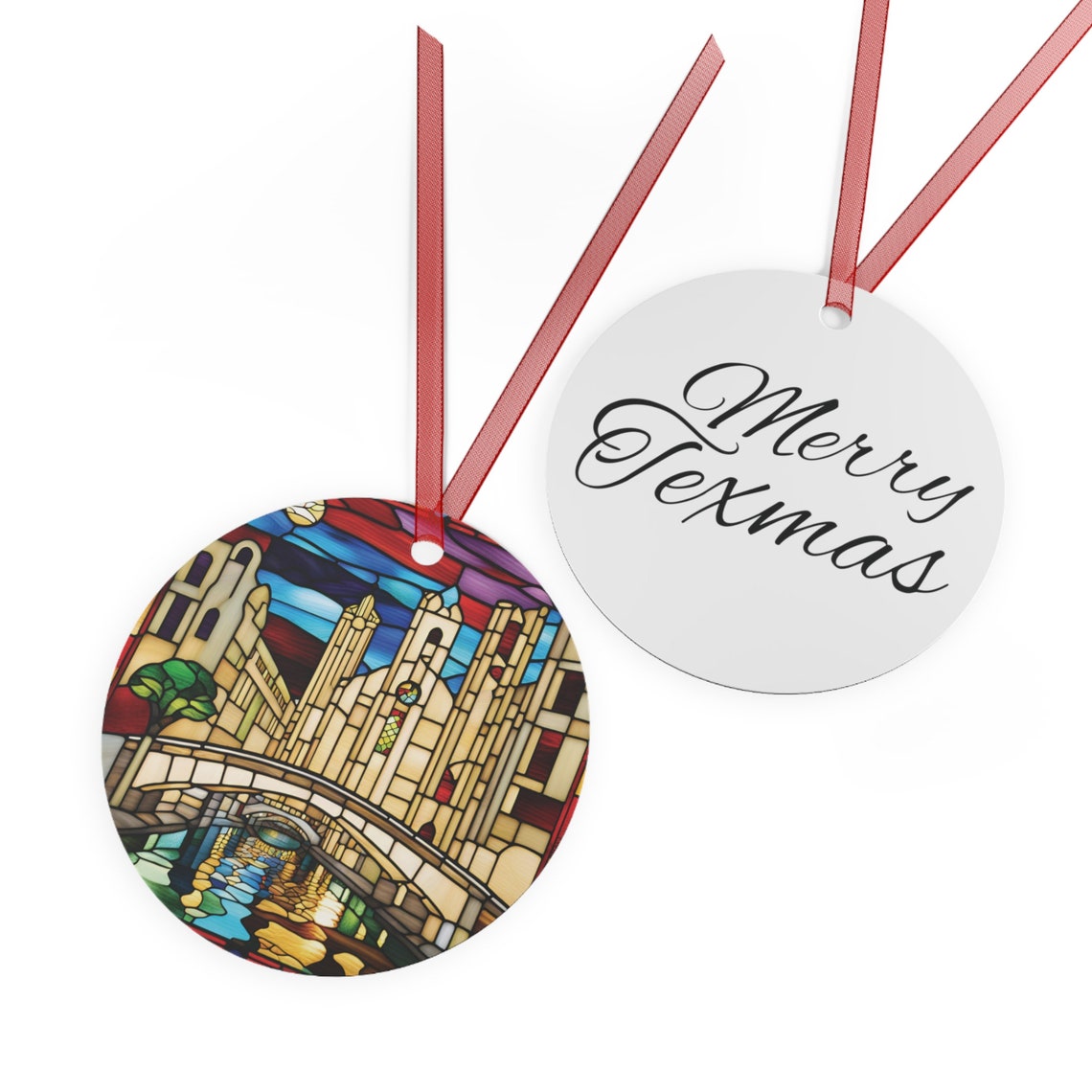 San Antonio River Walk Stained Glass Effect Metal Ornament, Merry ...
