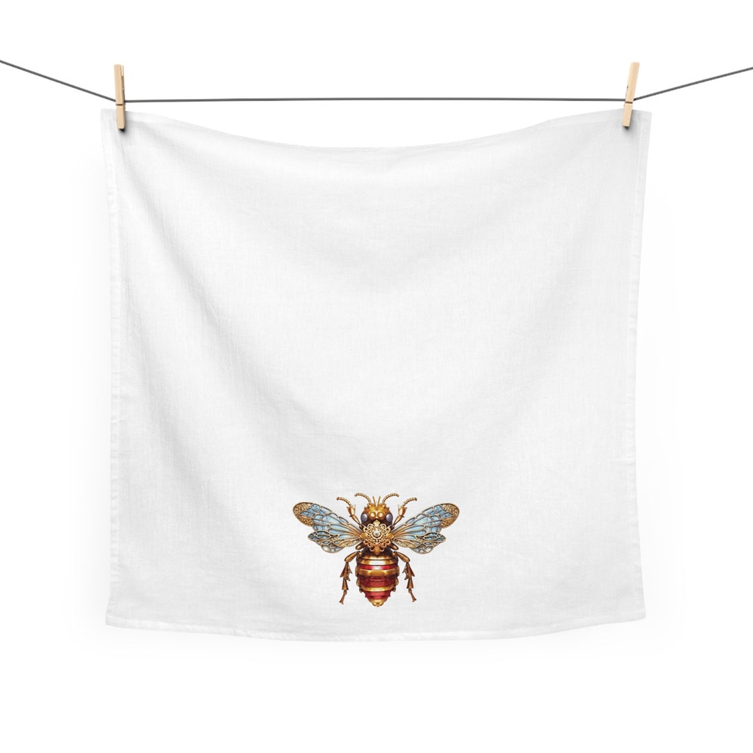 Red, Gold and Pale Blue Bumble Bee Flour Sack Tea Towel - Realistic ...