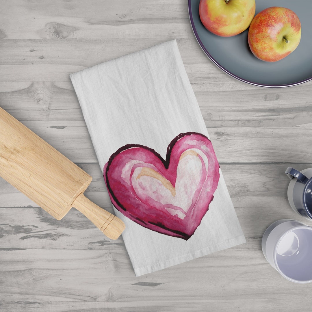 Watercolor Heart Tea Towel: Charming Cotton Kitchen Decor - Etsy