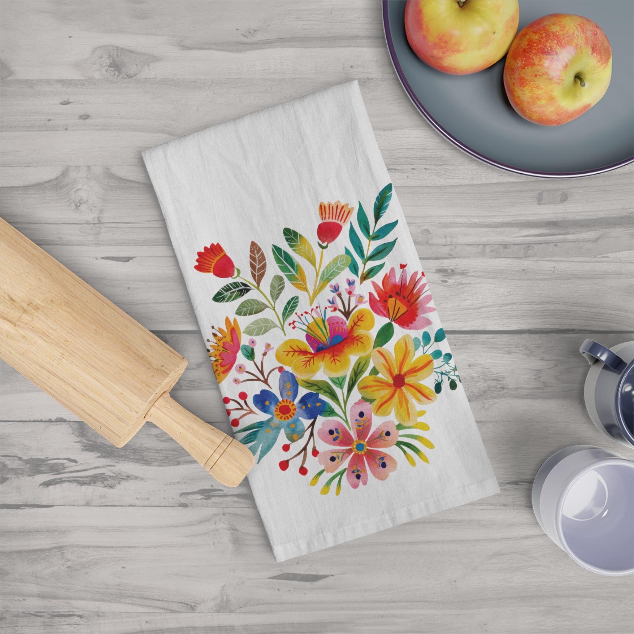 Giant Fiesta Blossom Watercolor Floral Flour Sack Tea Towel - Cotton ...