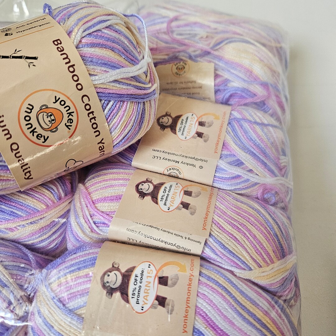 Bamboo Cotton Yarn, Yonkey Monkey Yarn, Set of 10 Skeins, Purple Mix ...