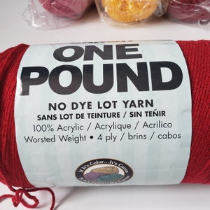 One Pound Caron Yarn, 454 Grams No Dye Lot and Variety of Colors, 100% ...