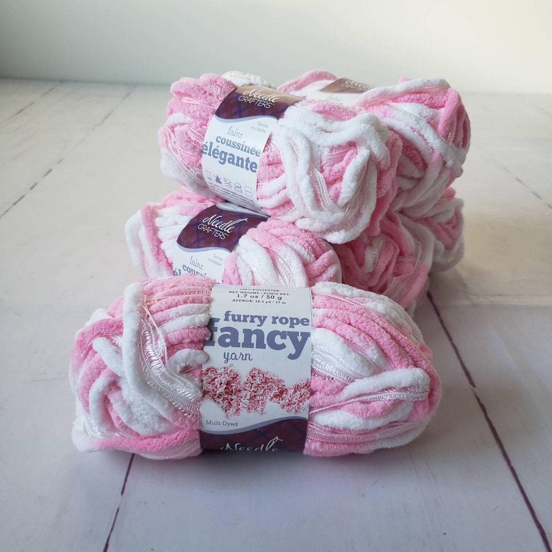 Polyester Yarn, Needle Crafters Furry Rope Fancy Ruffle Yarn, Pink and ...