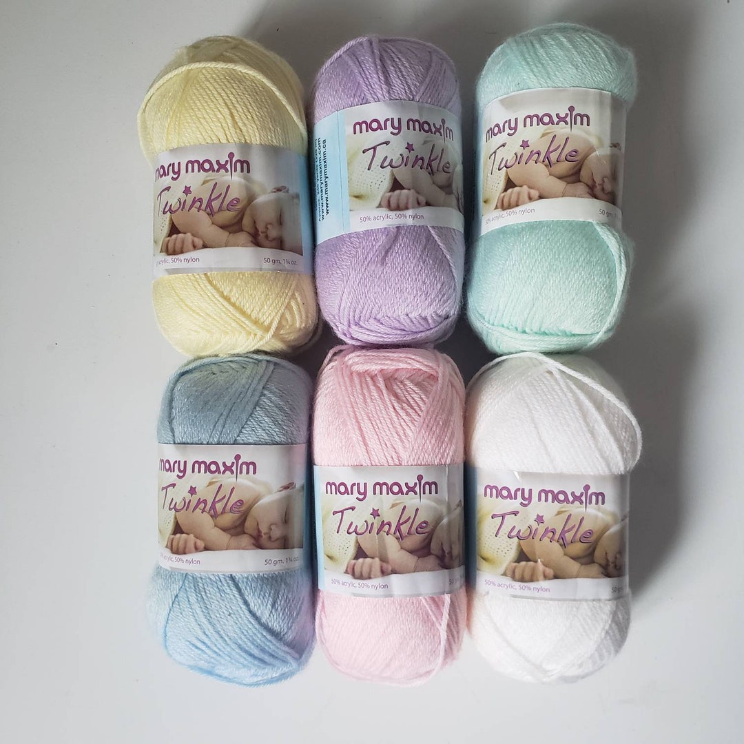 Mary Maxim Twinkle Yarn 6 Colors: Pink, White, Lilac, Blue, Mint ...