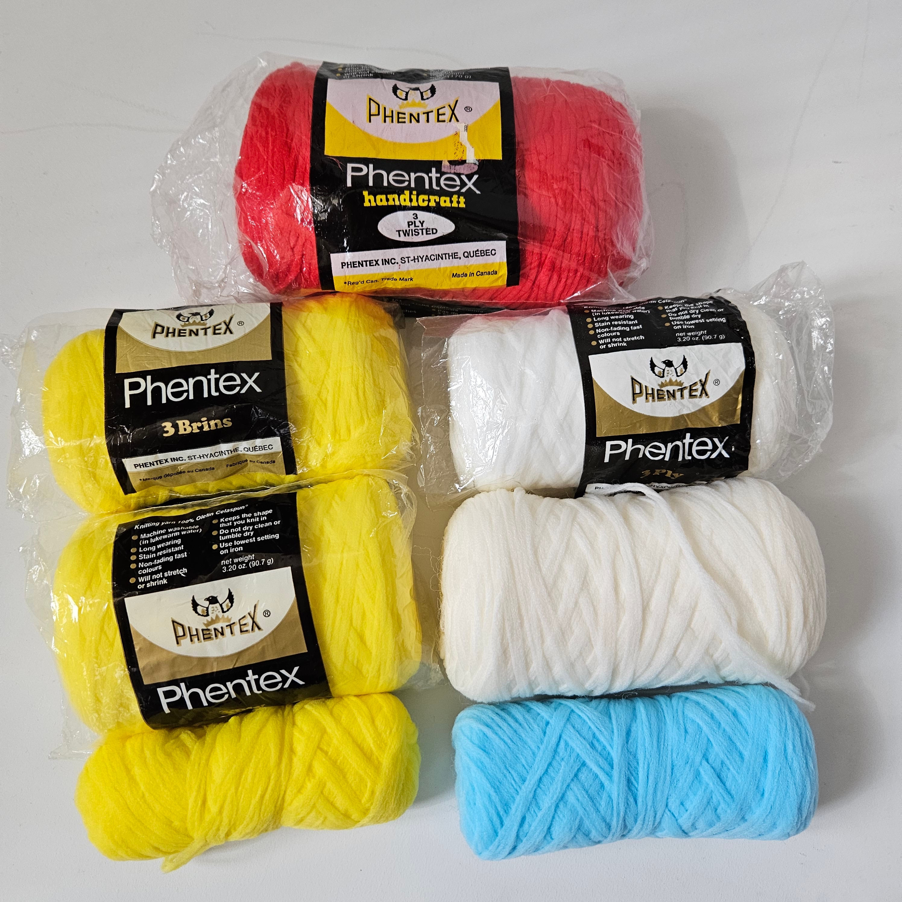 Phentex Slipper & Craft Yarn, Vintage Yarns, Cream Yellow, Blue and ...