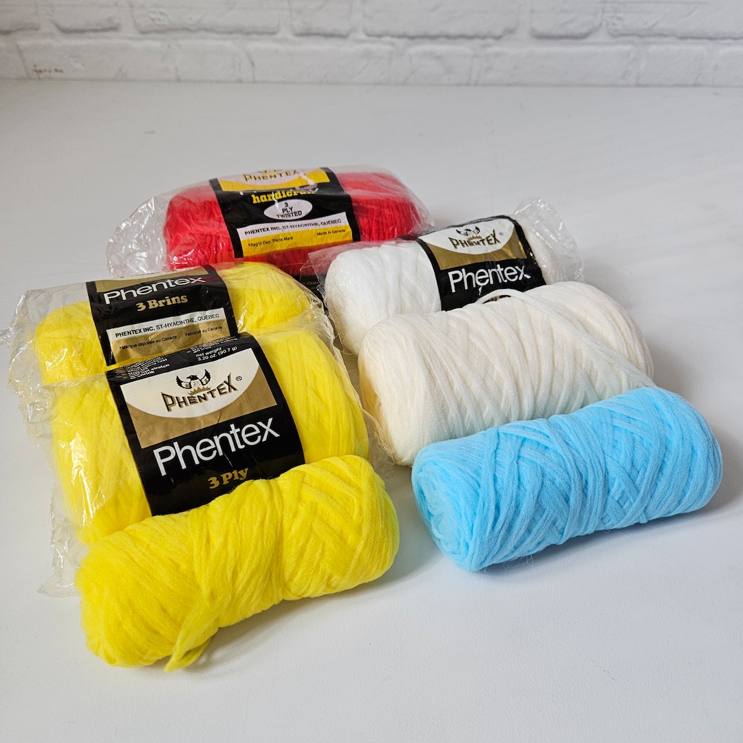 Phentex Slipper & Craft Yarn, Vintage Yarns, Cream Yellow, Blue and ...