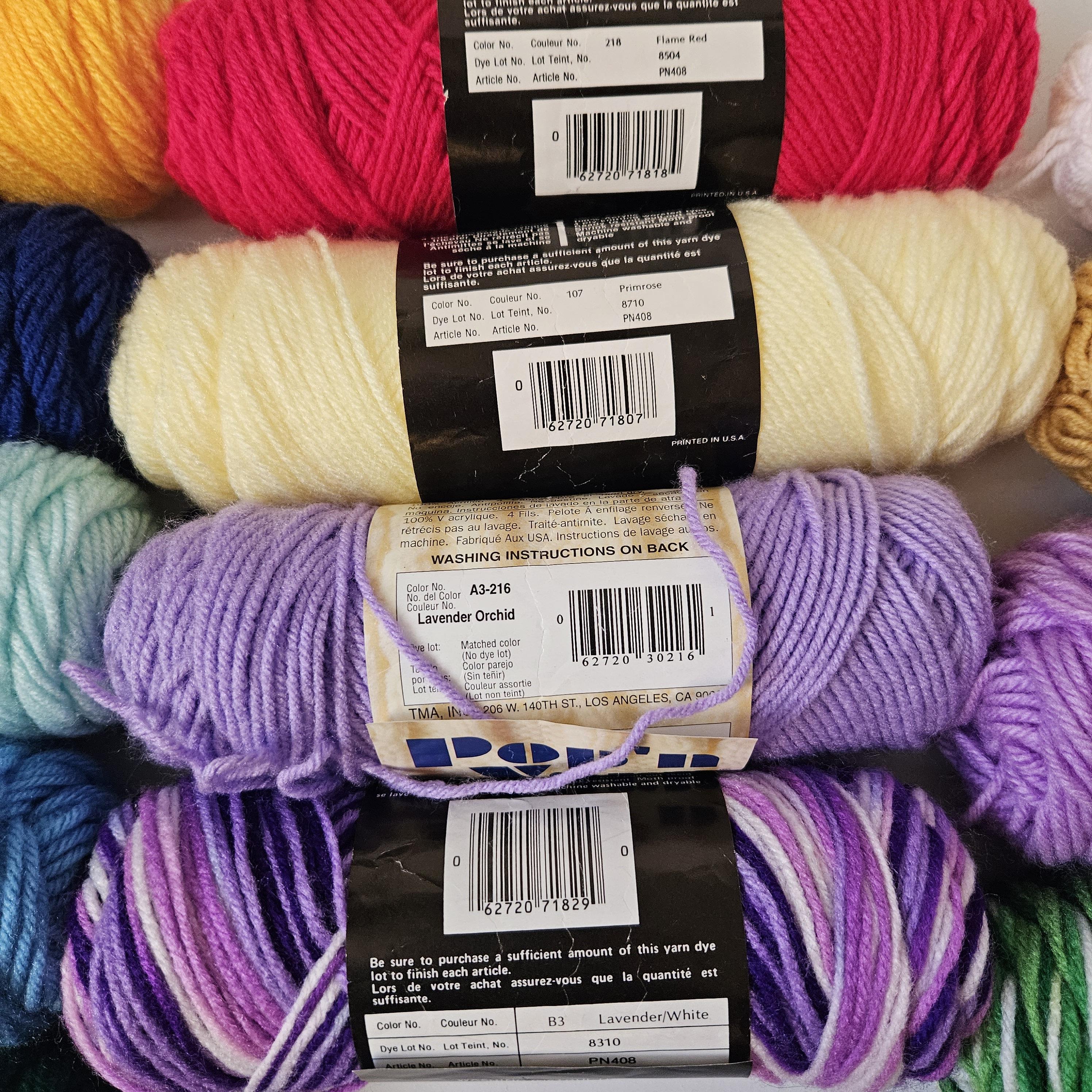 Vintage Pop N Yarn, 100% Acrylic, 85-100 Gr., Primrose, Lavender, Flame ...