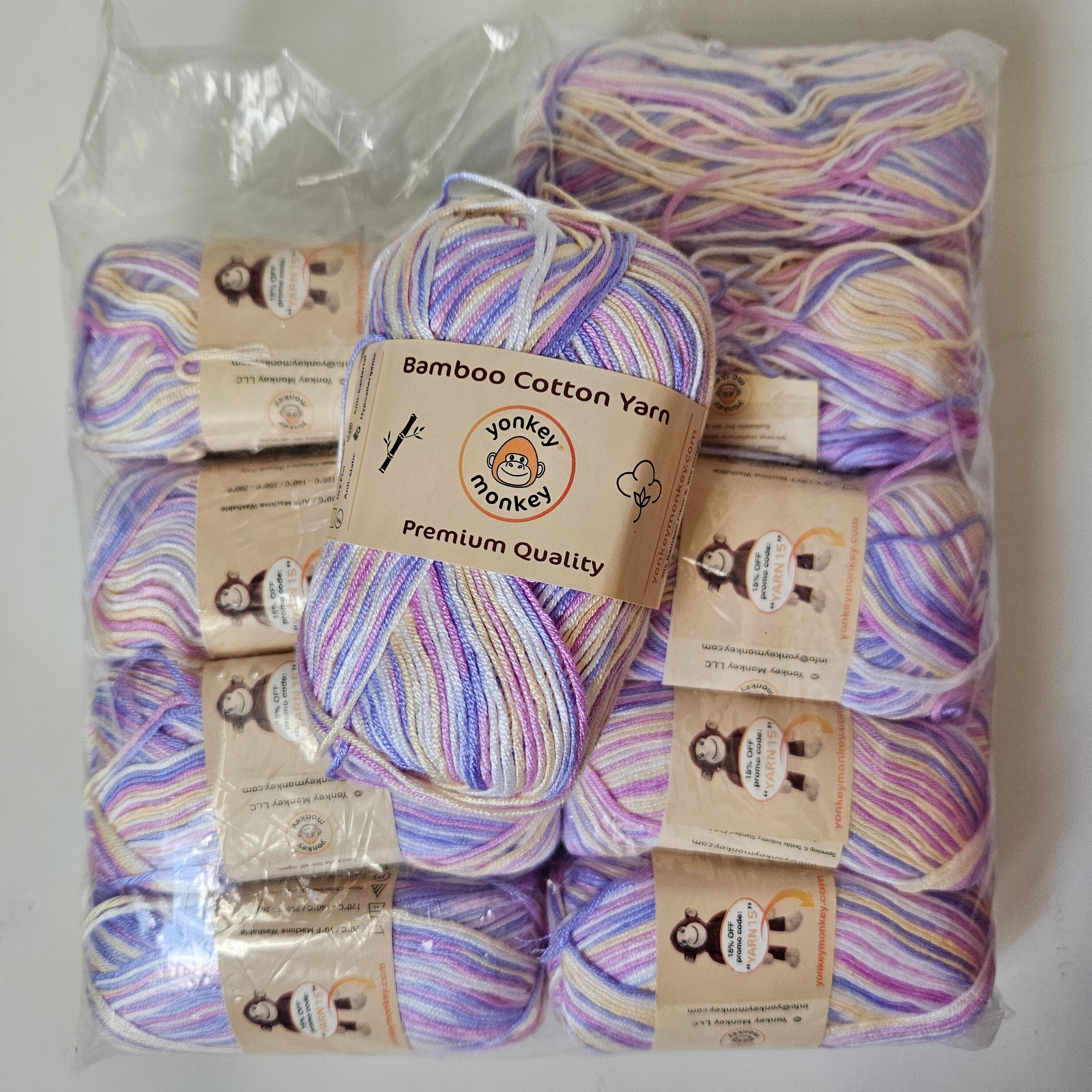 Bamboo Cotton Yarn, Yonkey Monkey Yarn, Set of 10 Skeins, Purple Mix ...