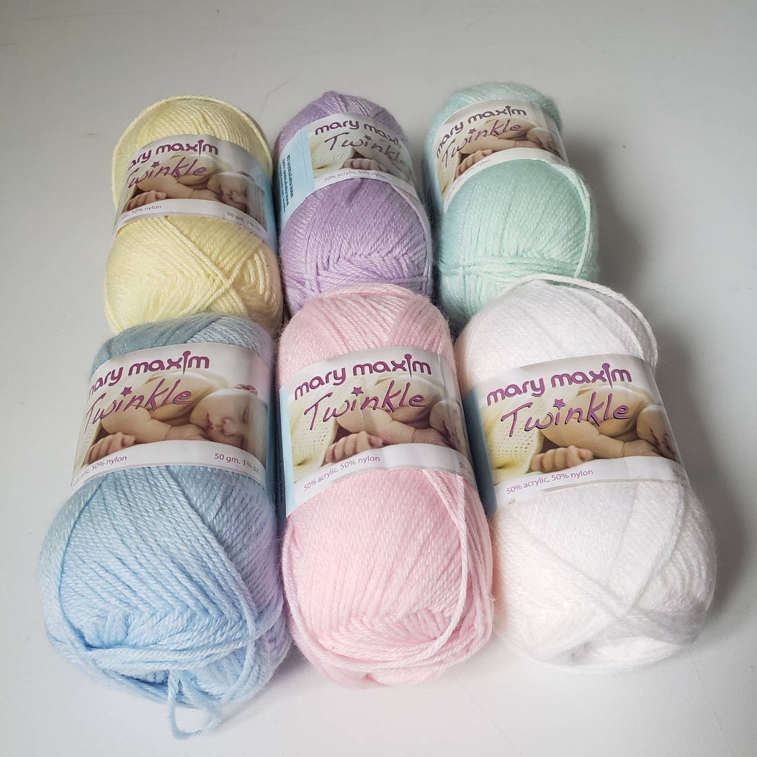 Mary Maxim Twinkle Yarn 6 Colors: Pink, White, Lilac, Blue, Mint ...
