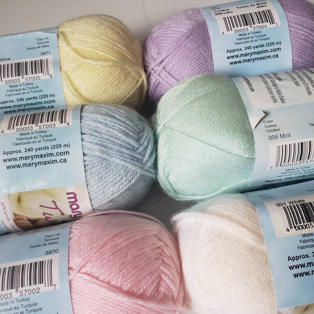 Mary Maxim Twinkle Yarn 6 Colors: Pink, White, Lilac, Blue, Mint ...
