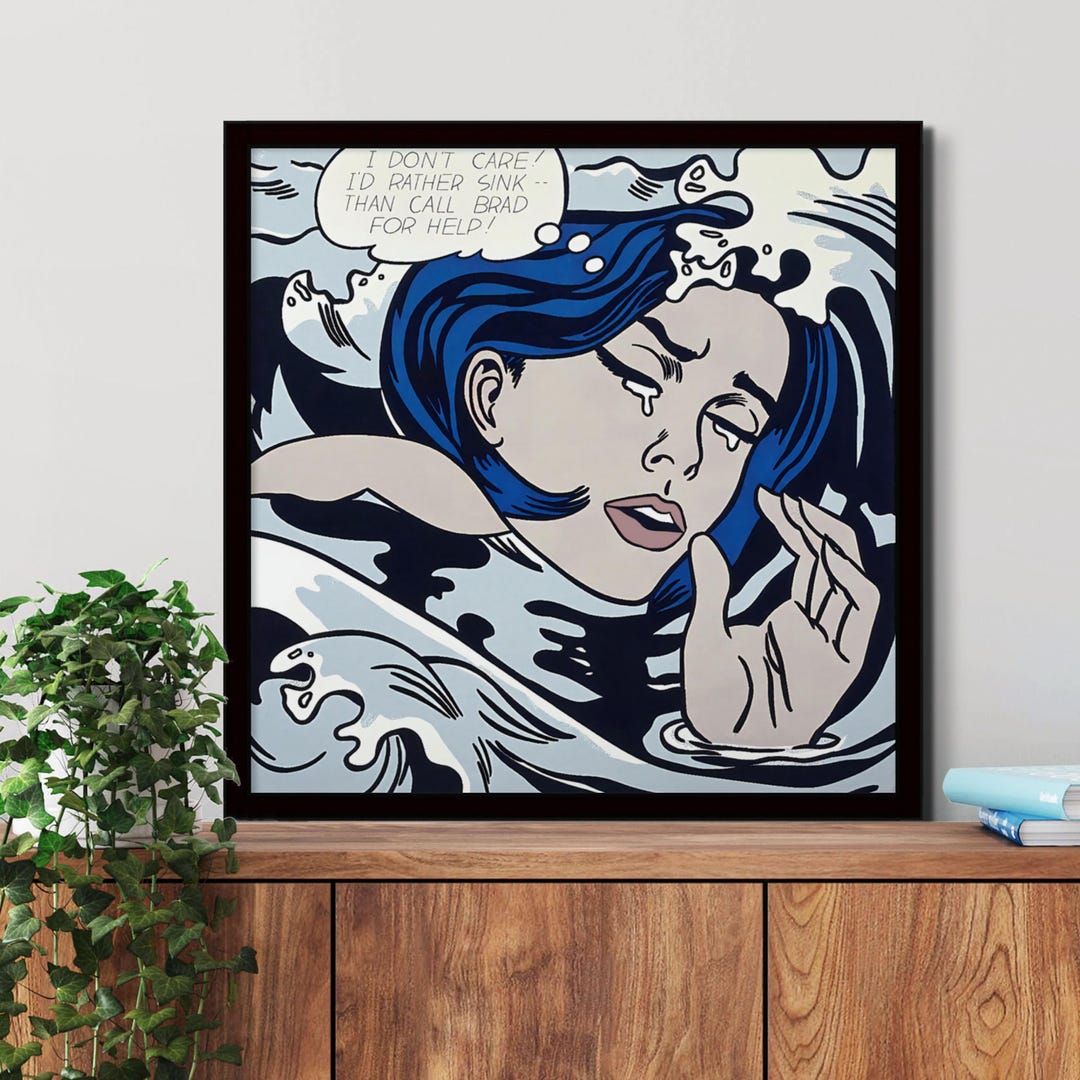 Drowning Girl Pop Art, Retro Wall Art by Lichtenstein | Print/canvas ...