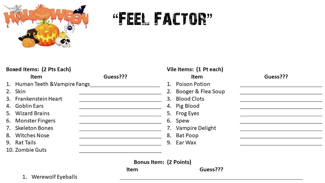 Halloween Feel Factor Class Party Game - Etsy