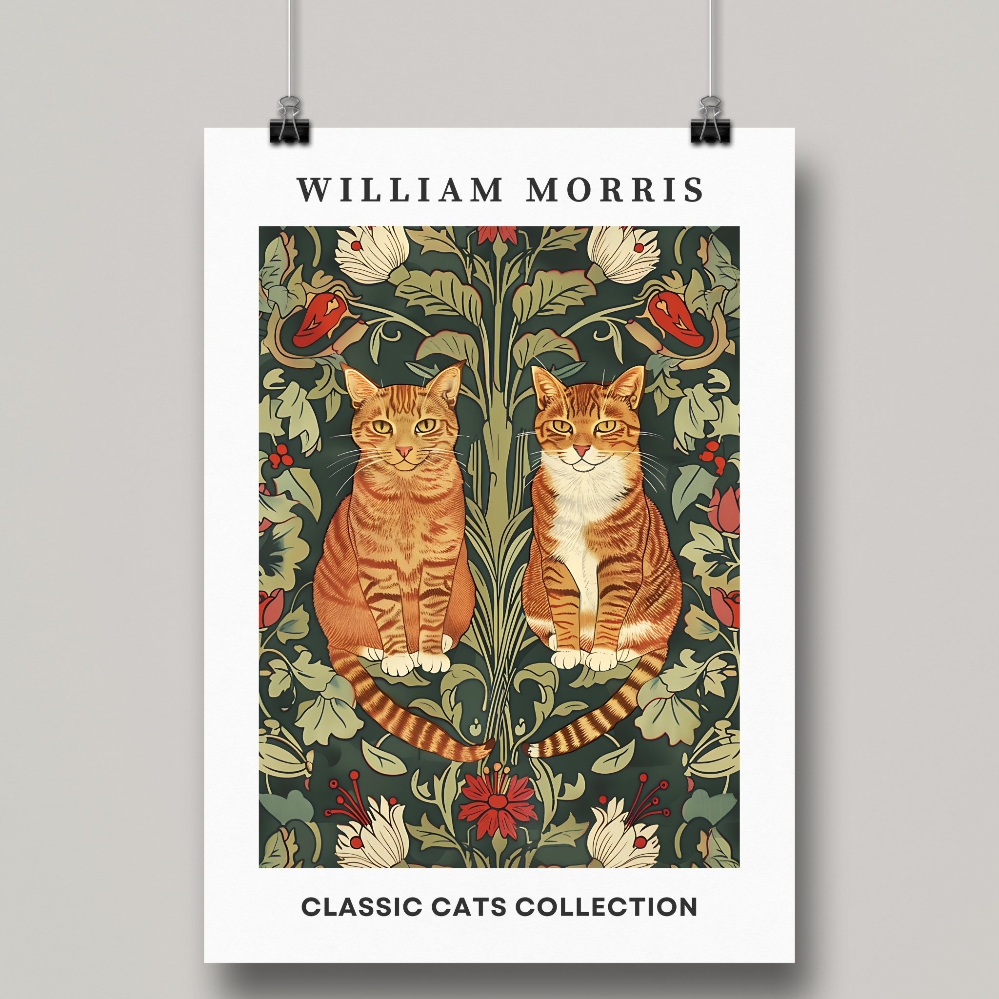 William Morris Cats Print William Morris Poster Exhibition Wall Art Floral Art Print Cat Poster ...