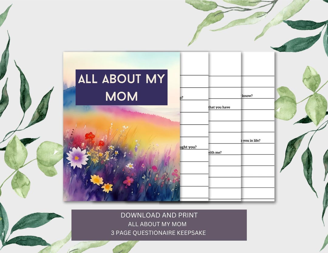 All About My Mom Questionnaire, Printable Keepsake for Mom, Gift to Mom ...