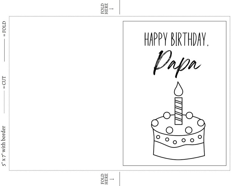 Happy Birthday Coloring Printable Card for Papa With Envelope, 5x7 ...