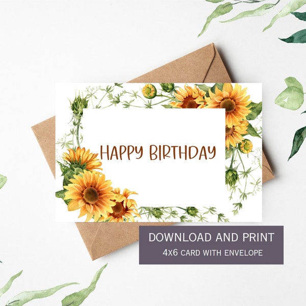 Sunflower Printable Birthday Card - Etsy