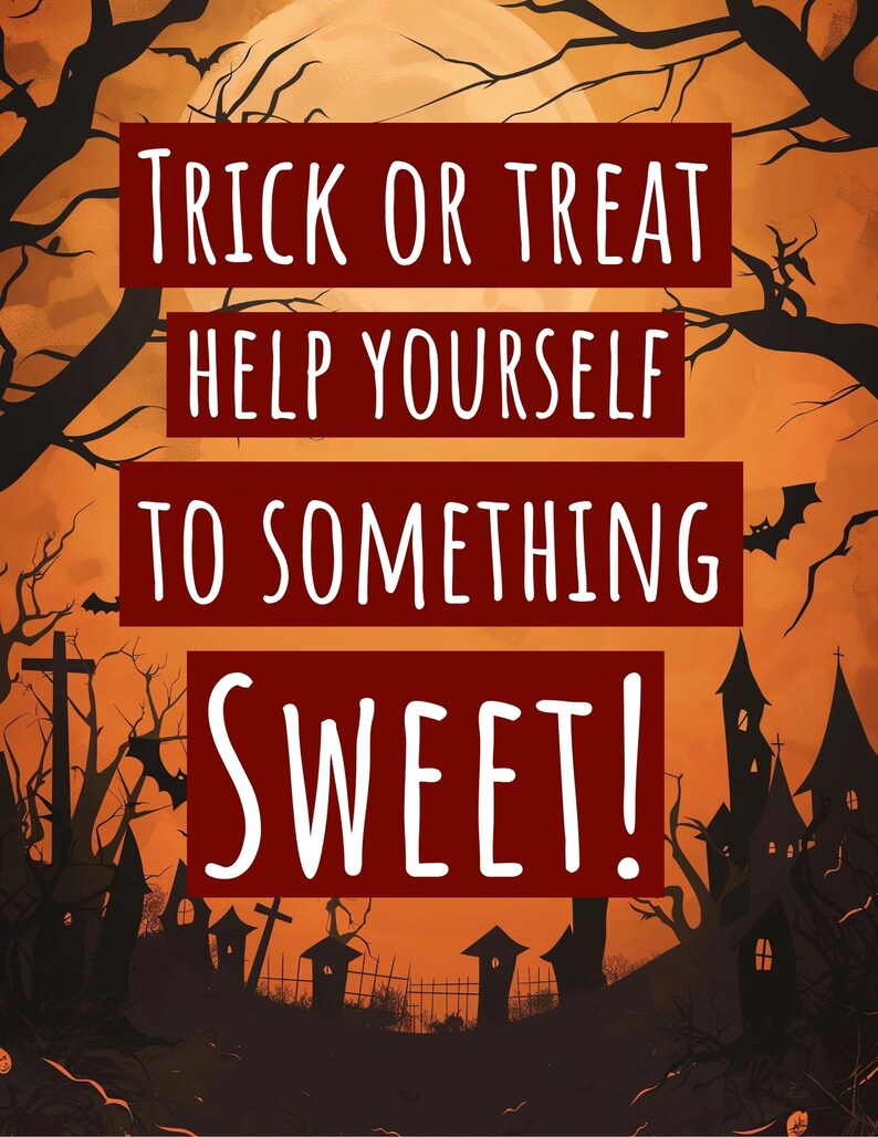 Halloween Trick or Treat Sign Printable, 8.5x11" PDF, Download and ...