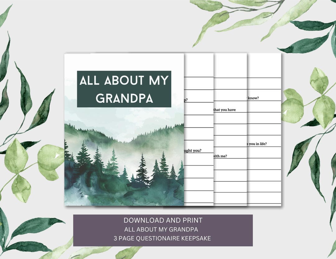 All About My Grandpa Questionnaire Keepsake, Father's Day Gift for ...